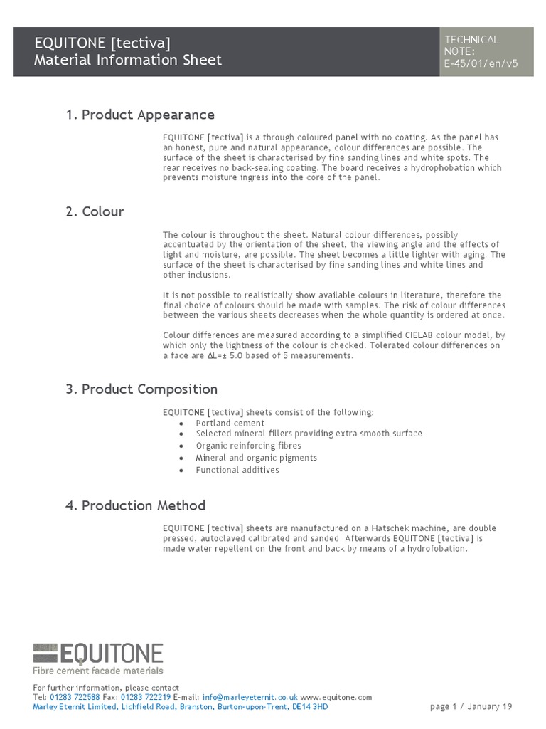 EG-45-01 Material Information Sheet (Tectiva) V5 | PDF | Building ...