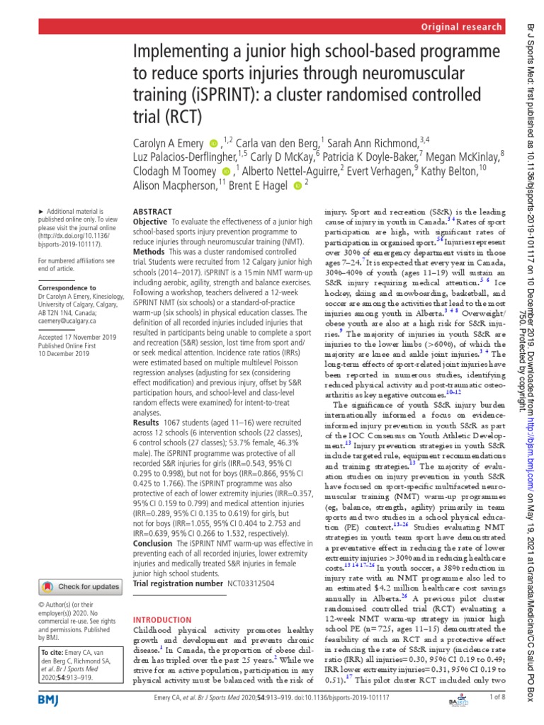 Implementing A Junior High School-Based Programme To Reduce Sports Injuries Through ...