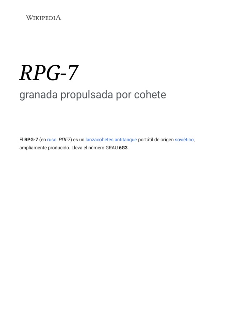 RPG-7 - Wikipedia, La Enciclopedia Libre | PDF