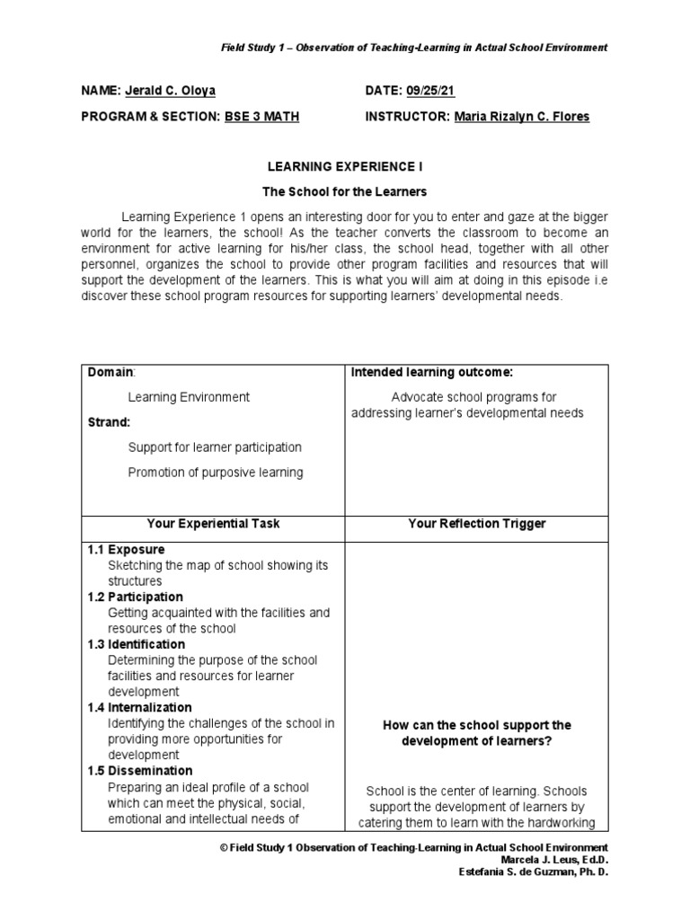 Field Study 1 Learning Experience 1 | Download Free PDF | Learning ...