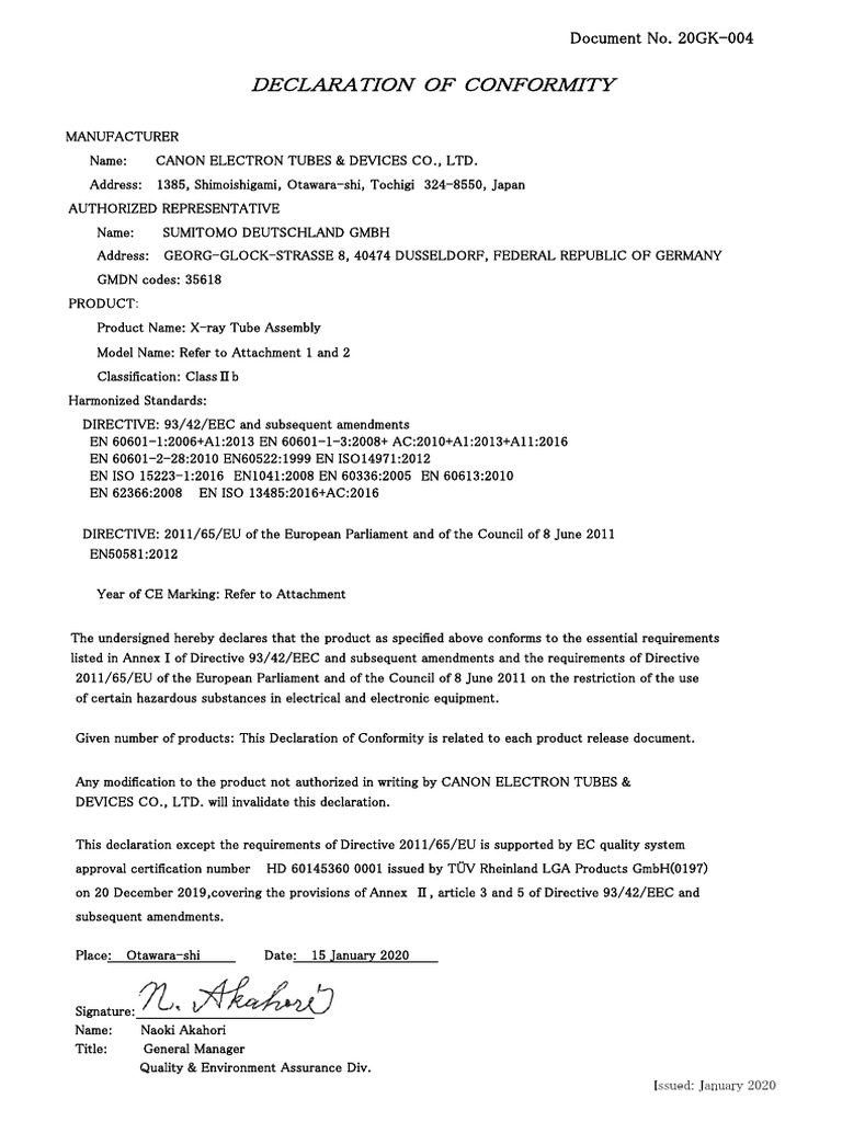 Declaration of Conformity E 20200116 (25654) | PDF