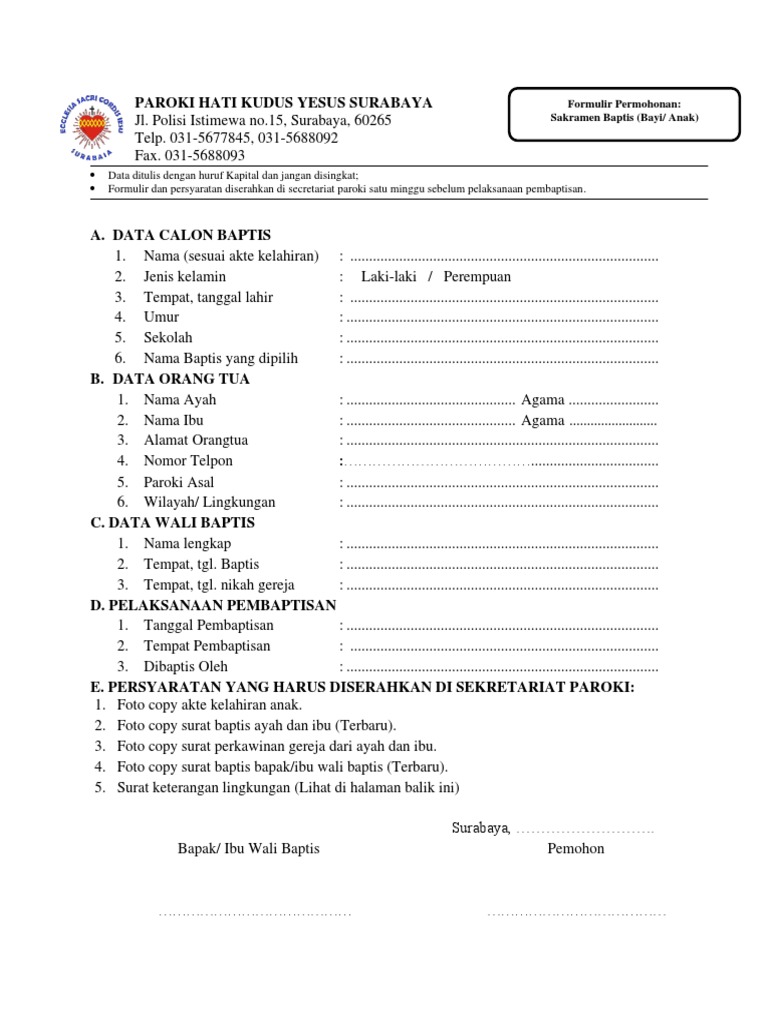 Formulir Baptis Bayi | PDF