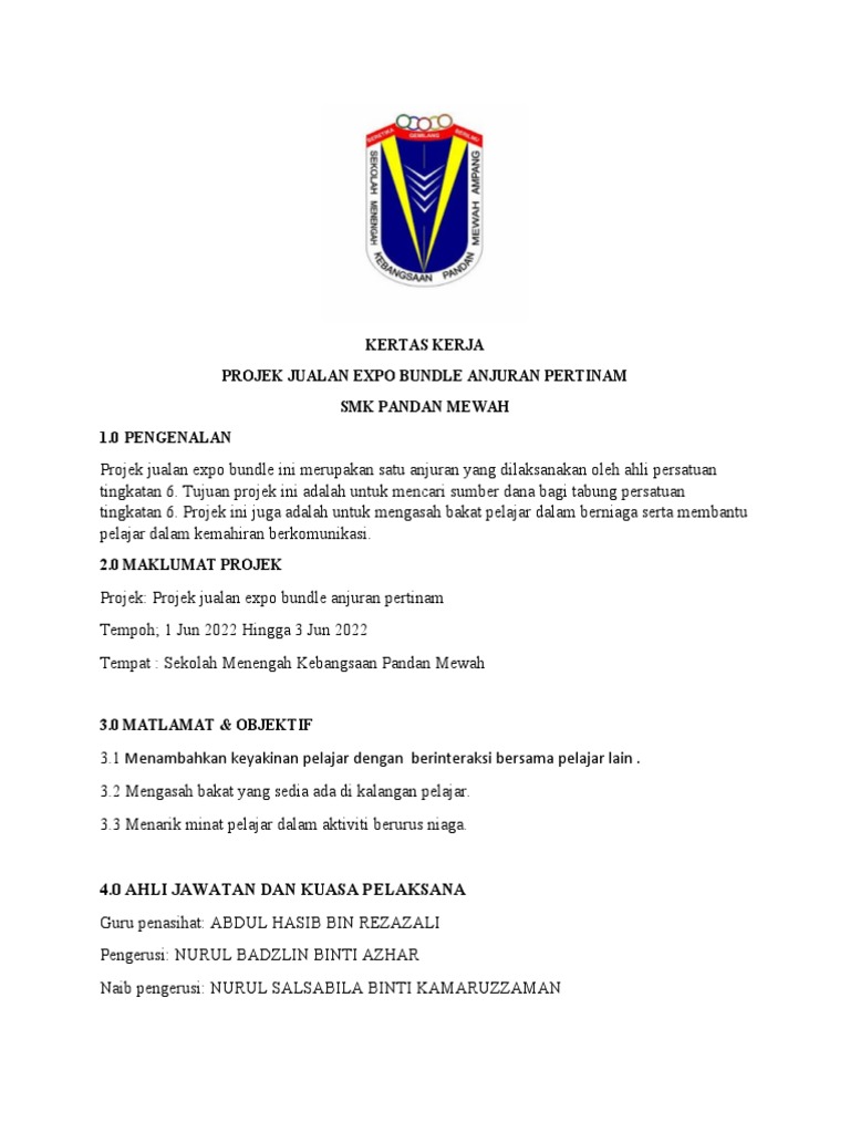 KERTAS KERJA PROJEK EXPO BUNDLE Docx Pertinam | PDF