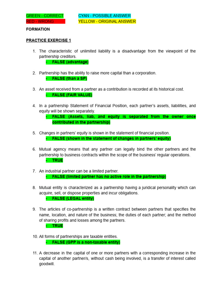 Ast Ans Key | PDF | Partnership | Book Value