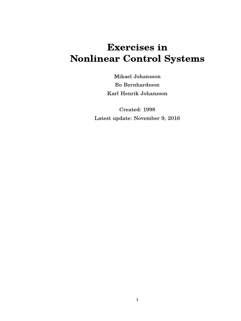 Exercises in Nonlinear Control Systems | PDF | Stability Theory ...