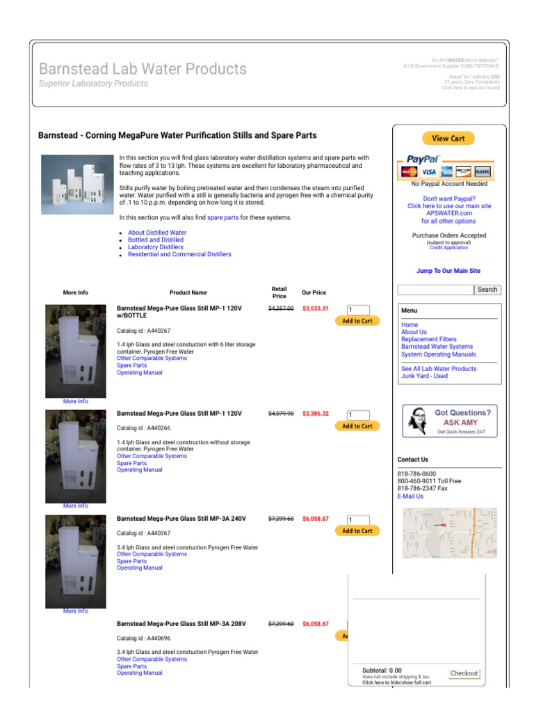 Barnstead - Corning MegaPure Water Purification Stills and Spare Parts ...