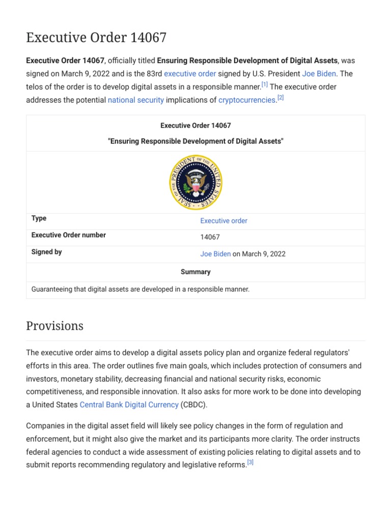 Executive Order 14067 - Wikipedia | PDF | Money | Economies