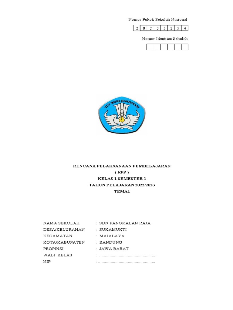 RPP Kelas 1 Semester 1 Tema 1&2 | PDF