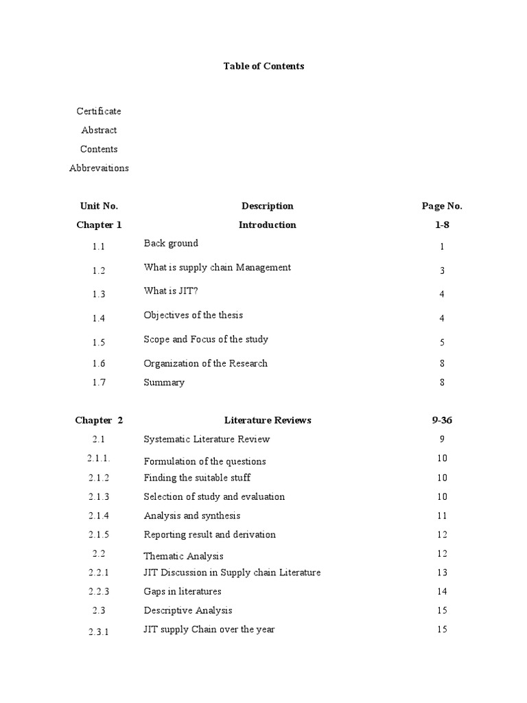 Supply Chain Management Thesis Table of Contents | PDF | Lean ...