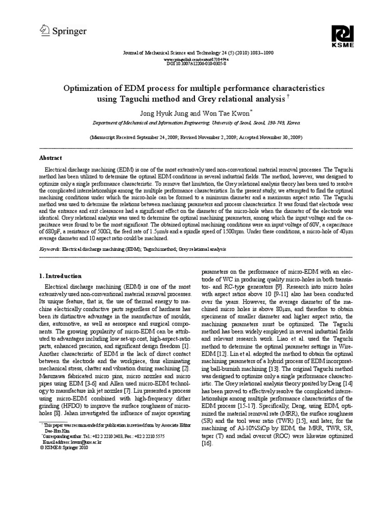 Optimization of EDM Process For Multiple Performance Characteristics ... Optimization of EDM Process For Multiple Performance Characteristics ...