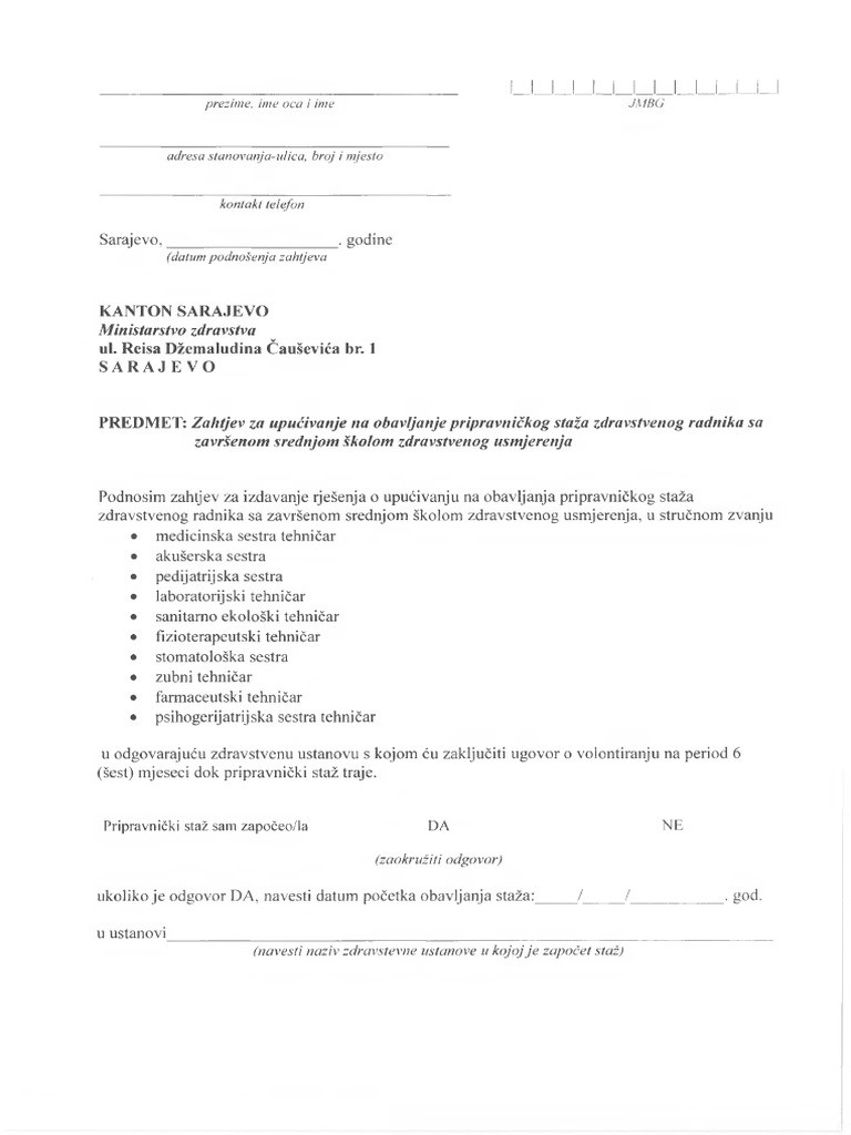 Obrazac Za Pripravnike | PDF