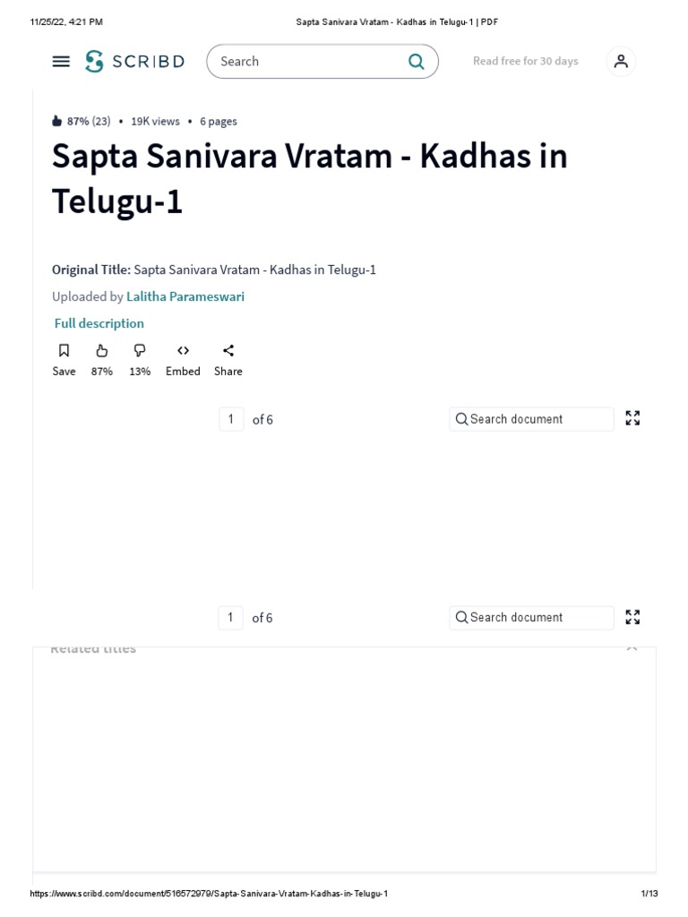 Sapta Sanivara Vratam - Kadhas in Telugu-1 - PDF | PDF | Puranas | Hindu Mythology