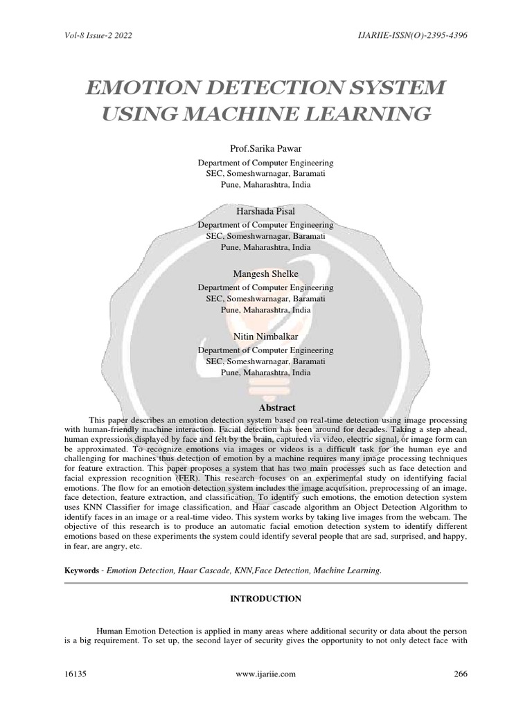Emotion Detection Using Machine Learning Techniques | PDF | Machine ...