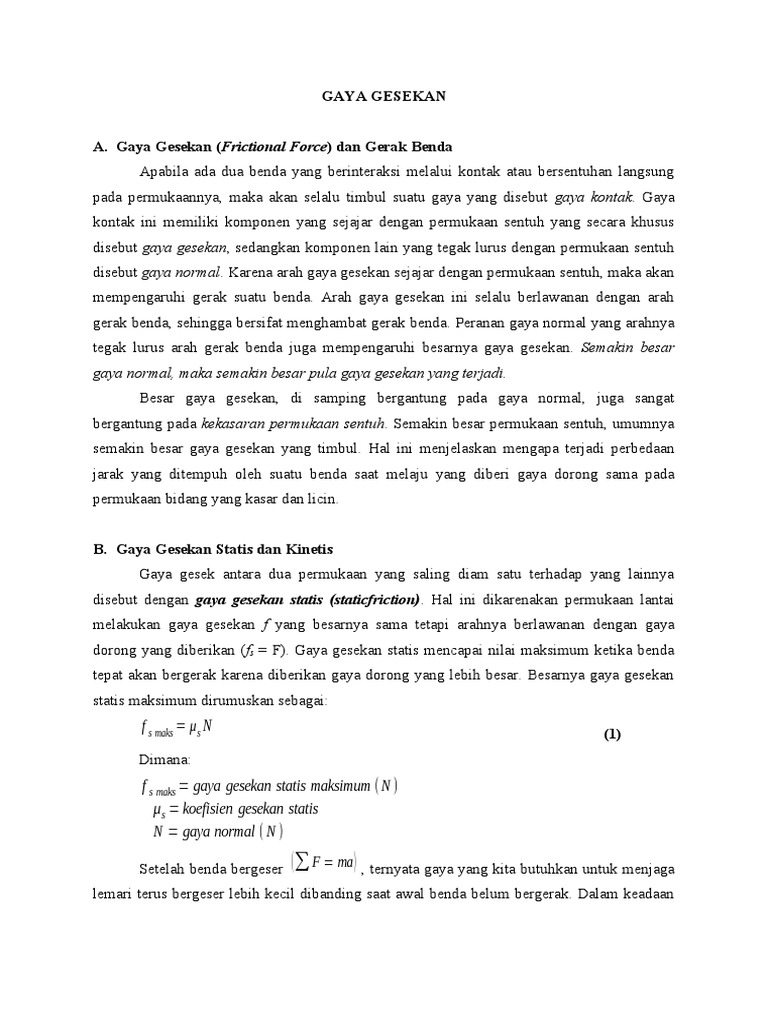 Arah dan Pengaruh Gaya Gesekan | PDF