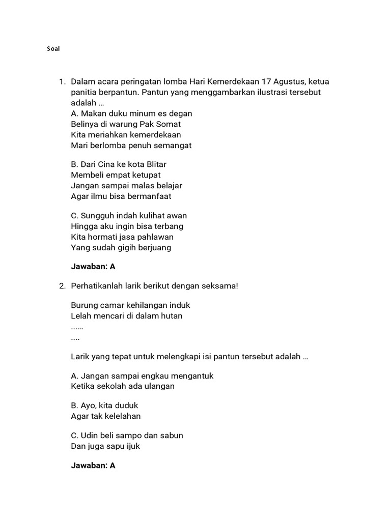 Soal Pantun | PDF | Seni & Disiplin Bahasa | Puisi