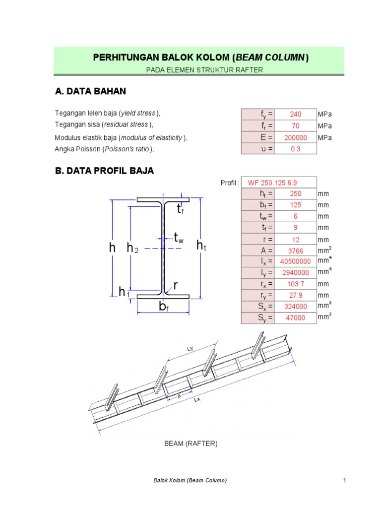 Hitungan BeamCol Rafter WF 250 | PDF