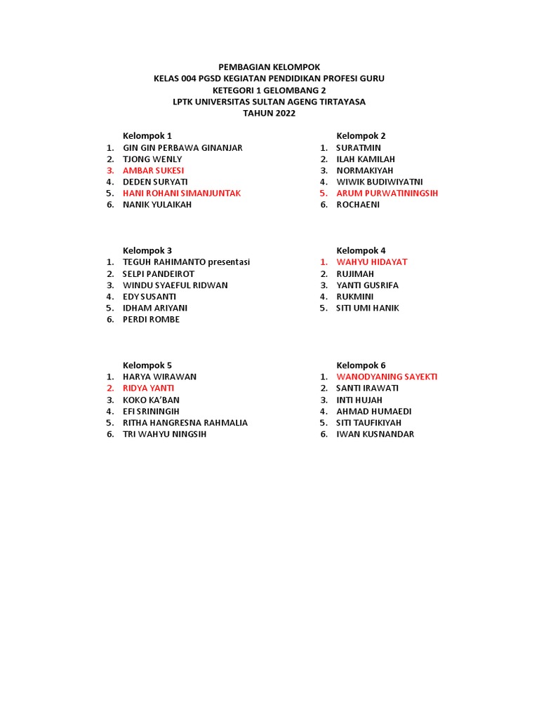 Pembagian Kelompok | PDF