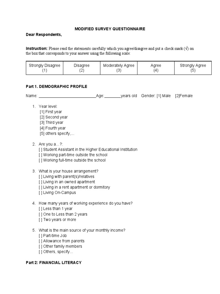 G2 - Modified Survey Questionnaire | PDF | Credit | Finance & Money ...