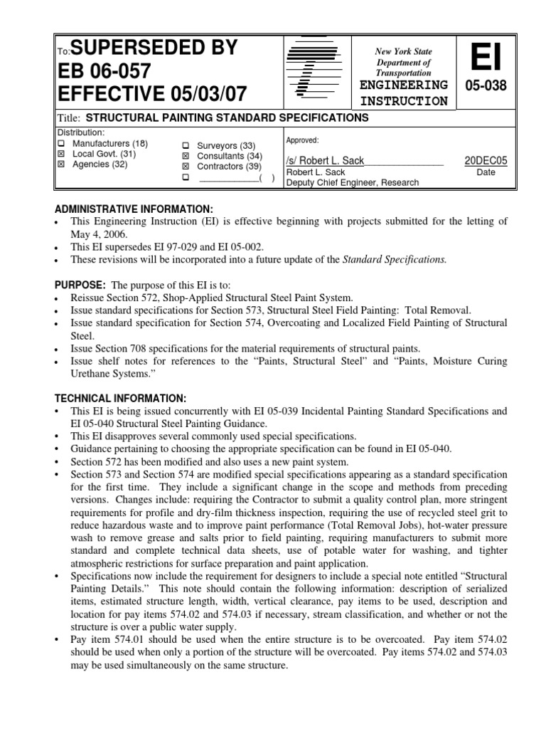 Revisions to New York State Department of Transportation Structural Steel Painting Standard ...