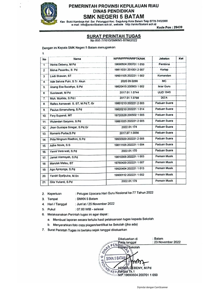 Surat Tugas Petugas Upacara HGN 2022 | PDF