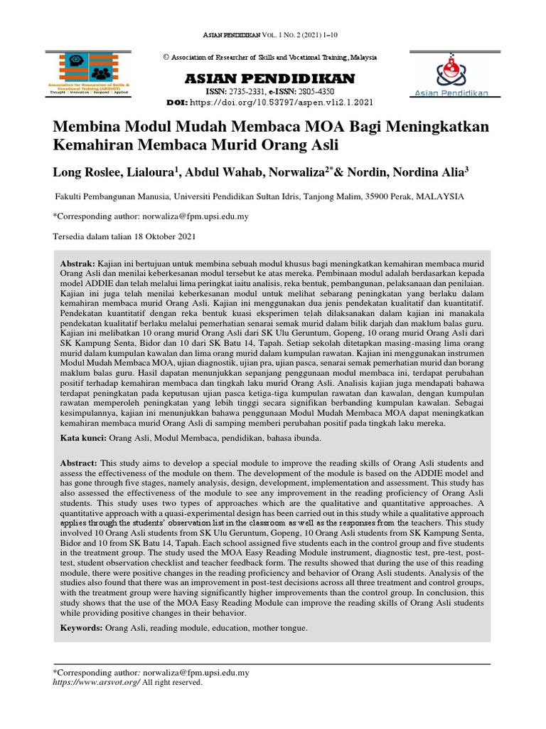 Membina Modul Mudah Membaca MOA Bagi Meningkatkan Kemahiran Membaca ...