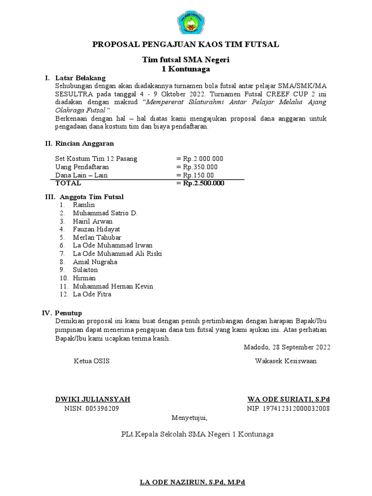 Proposal Pengajuan Kaos Tim Futsal | PDF
