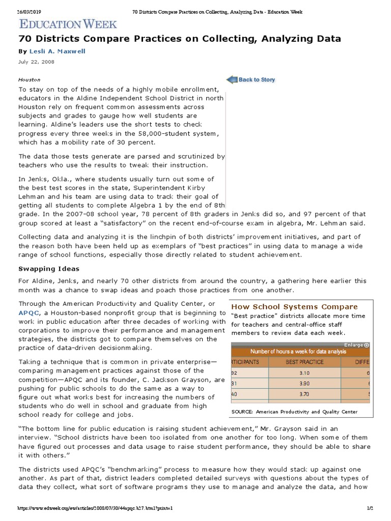 70 Districts Compare Practices On Collecting, Analyzing Data ...