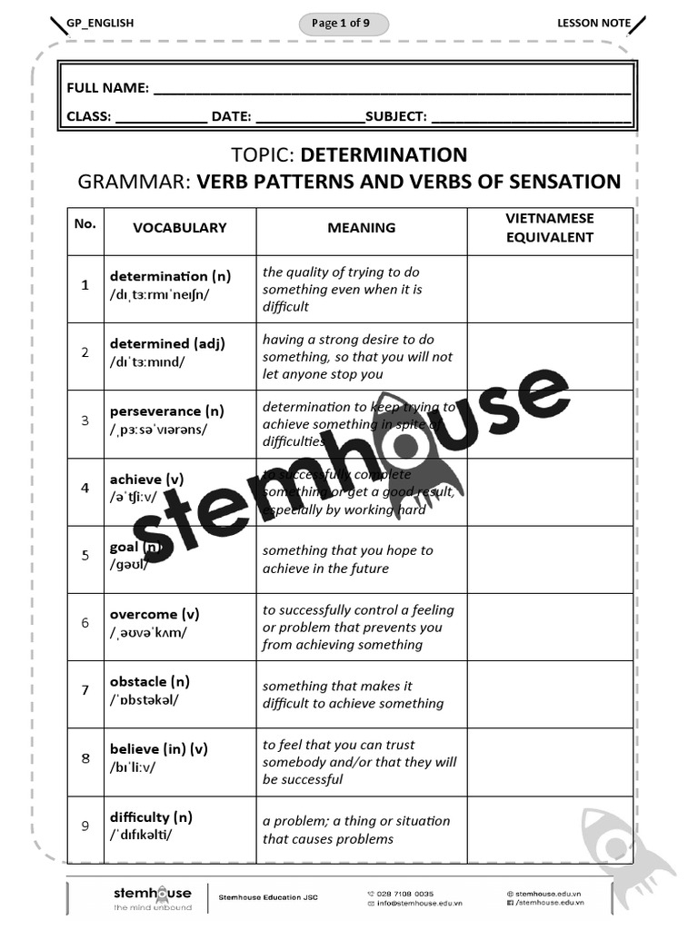 Determination and Verb Patterns | PDF | English Language | Linguistics
