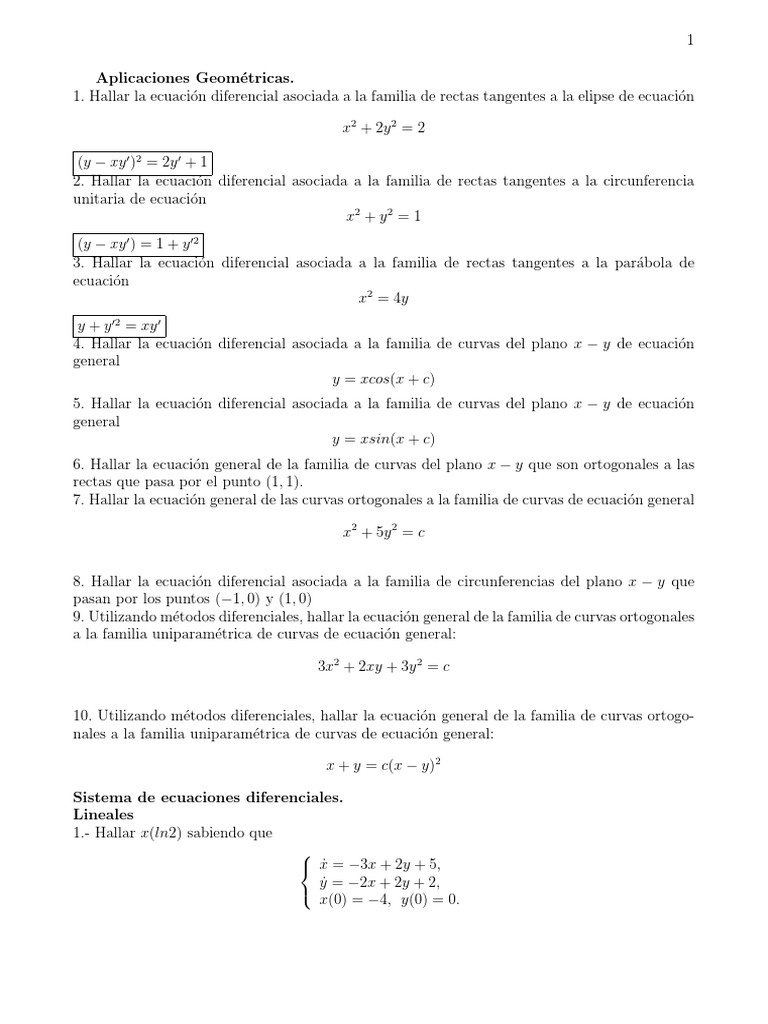 Ejerciciosde Ecuas | PDF | Curva | Ecuaciones