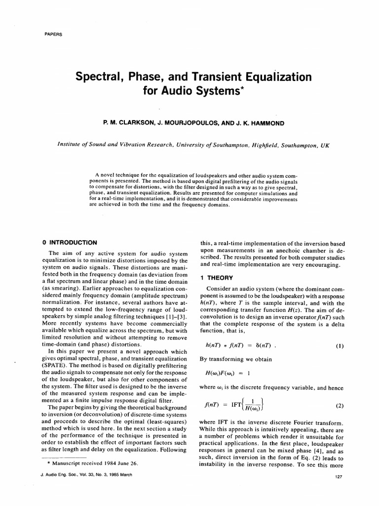Spectral, Phase, and Transient Equalization For Audio Systems | PDF | Equalization (Audio ...