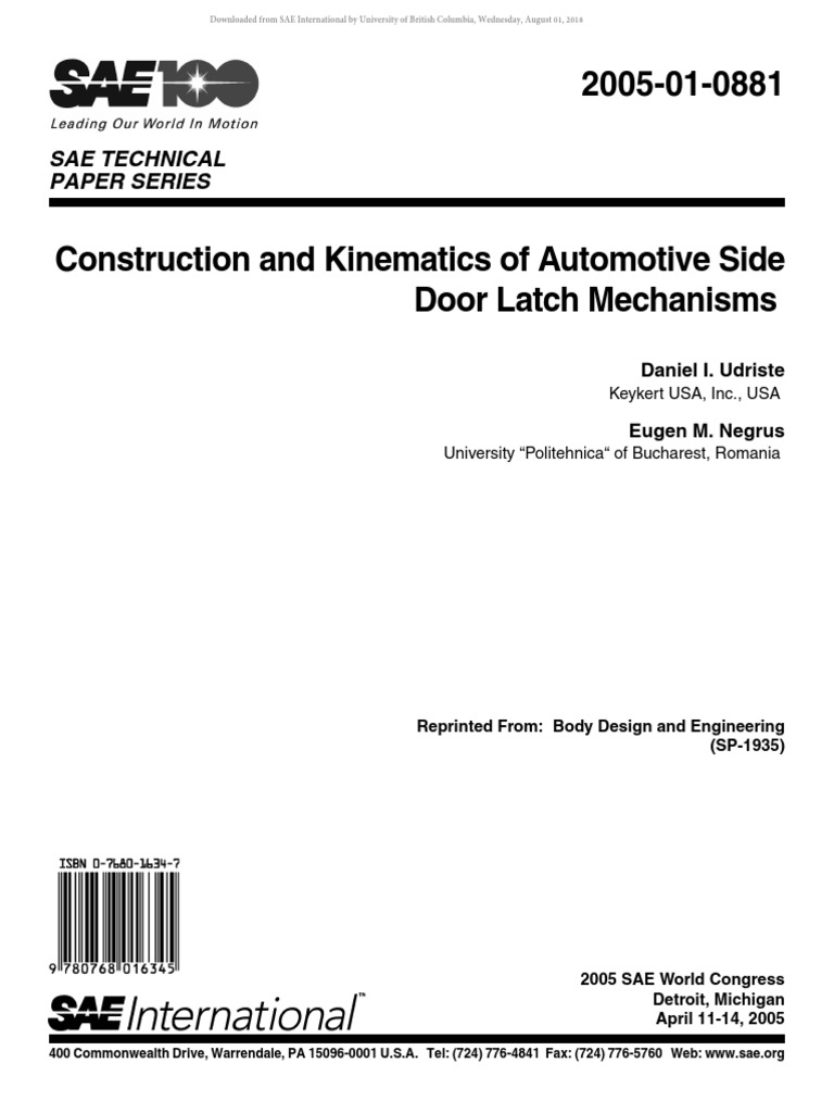 Sae Technical Paper Series: Daniel I. Udriste | PDF