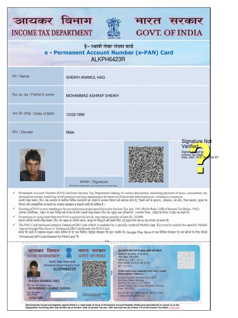 Validity of Physically Signed PAN Cards | PDF