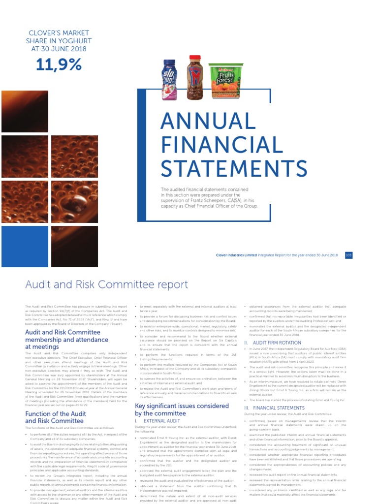 Clover Annual Financial Statements 2018 | PDF | Audit | Internal Control