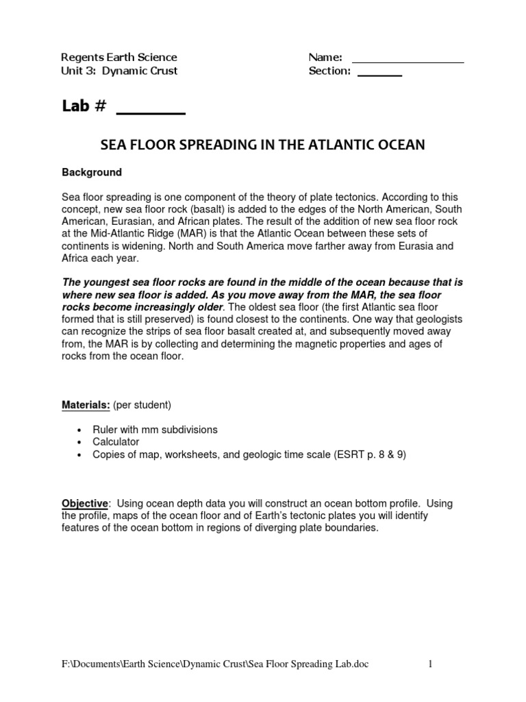 Sea Floor Spreading Lab | PDF | Plate Tectonics | Seabed