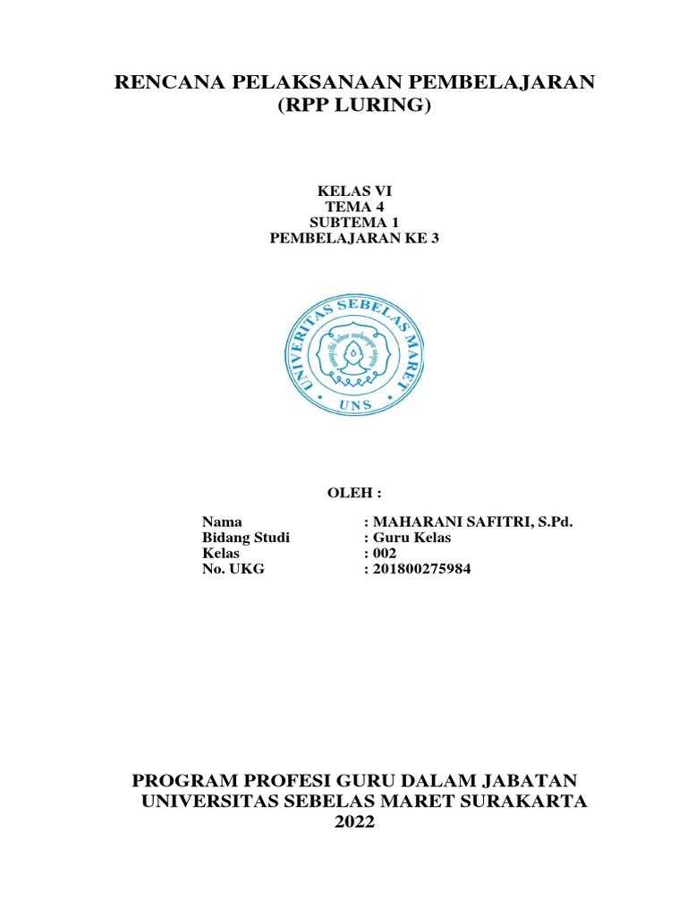 RPP PPL 2 - Kelas VI - Tema 4 - Subtema 1 - Pembelajaran 3 | PDF