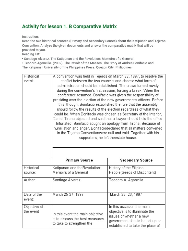Activity For Lesson 1.B Comparative Matrix | Download Free PDF | Wars ...