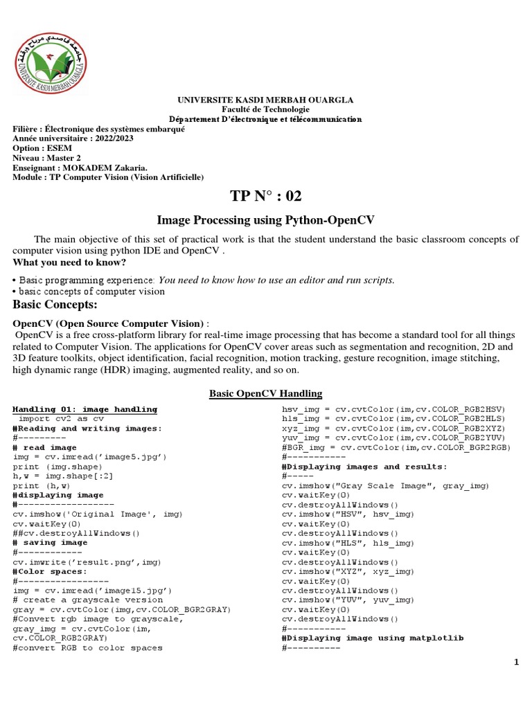 TP02 - Image Processing Using Python-OpenCV | PDF