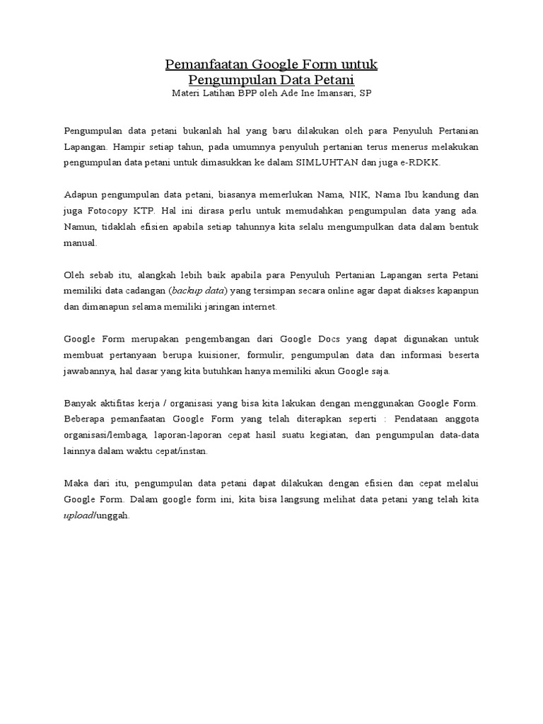 Pemanfaatan Google Form Untuk | PDF