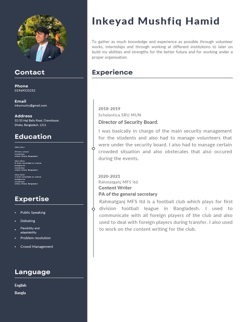 Black White Minimalist CV Resume - Inkeyad Mushfiq Hamid (193011157) | PDF