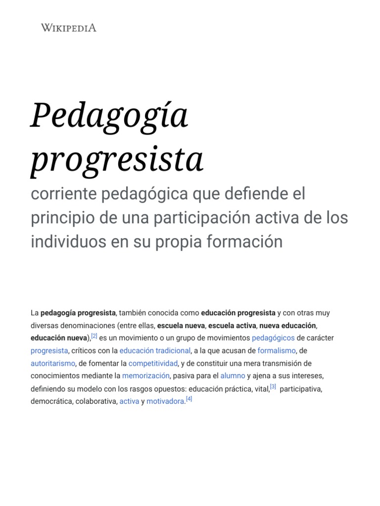 Pedagogía Progresista: Educación Activa | PDF | Ciencias sociales