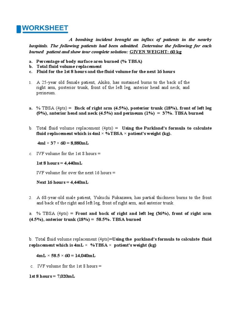 Worksheet - Quick Burn Assessment and TBSA | PDF