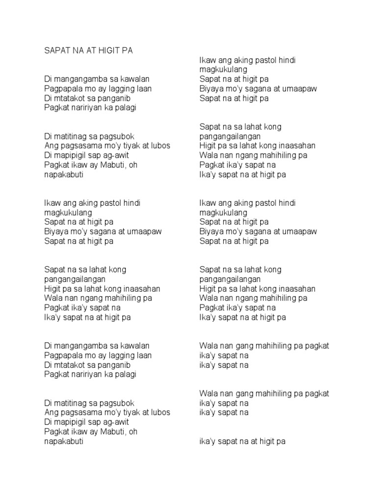 Sapat Na at Higit Pa Lyrics | PDF