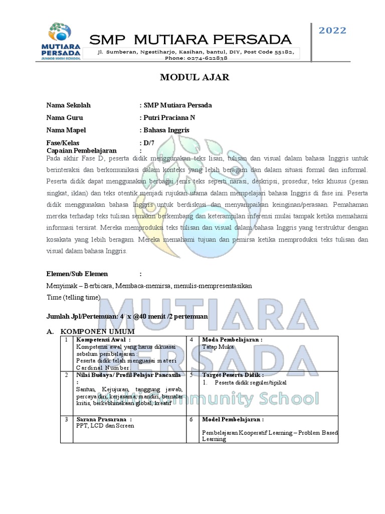 Modul Ajar Time Kelas 7 Pdf