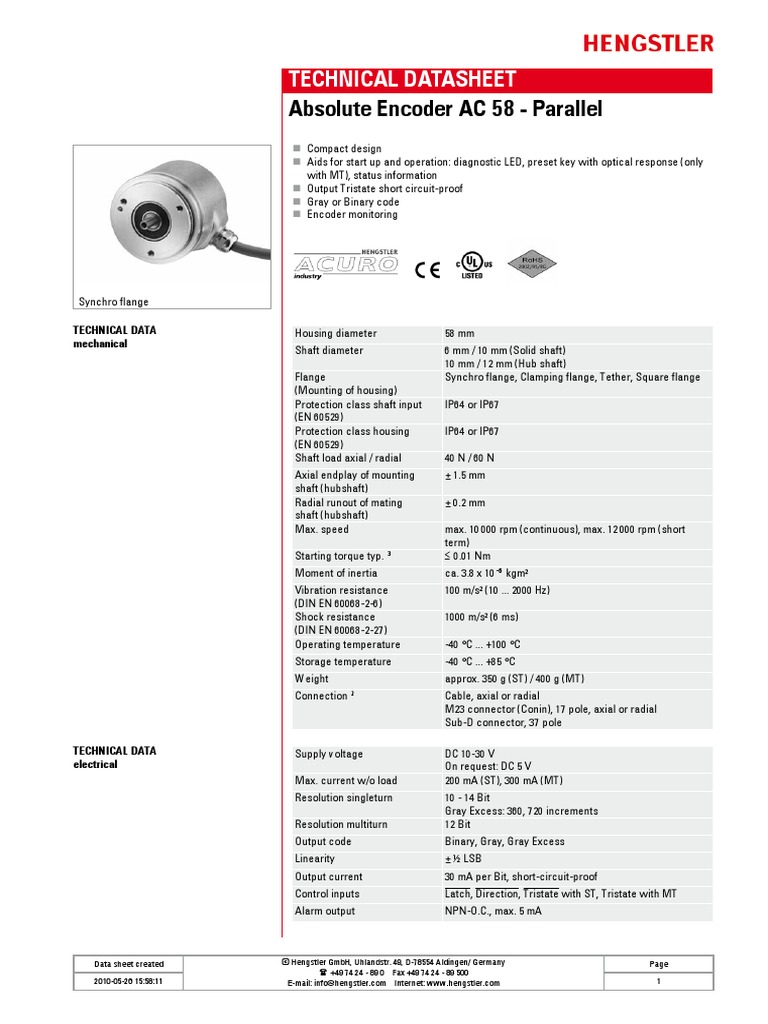 Datasheet Encoder Absoluto AC58 Parallel | PDF | Electrical Connector ...
