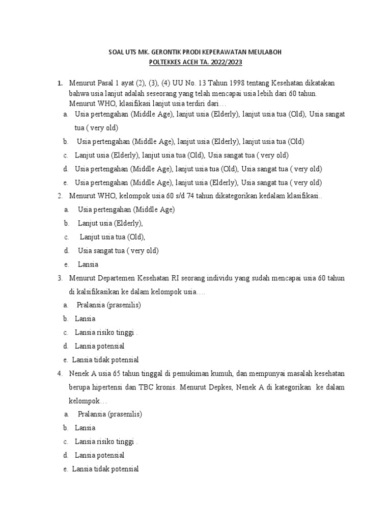 SOAL UTS MK Gerontik 2022 | PDF | Pengembangan Diri