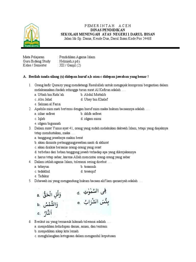SOAL PTS 2 PAI Kelas XII K13 | PDF