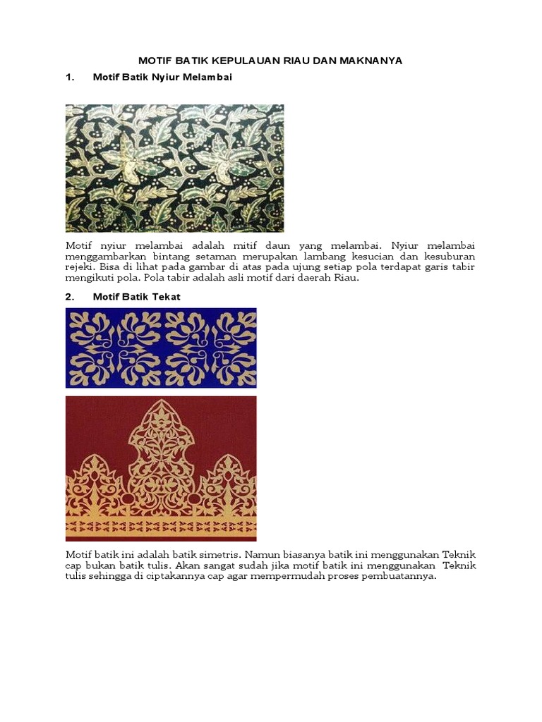 10 Motif Batik Kepulauan Riau Dan Maknanya | PDF