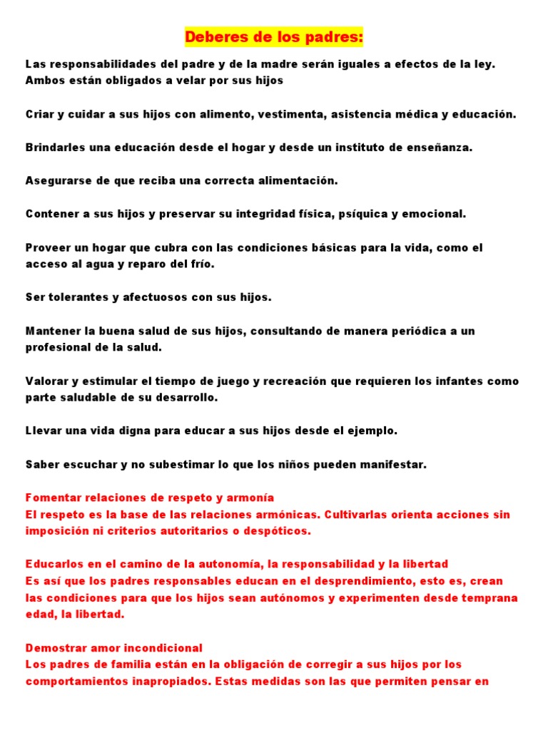 Deberes y responsabilidades de los padres | PDF | Salud y bienestar