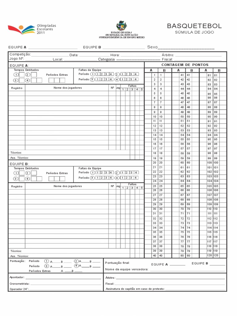 Súmula - Basquetebol PDF | PDF