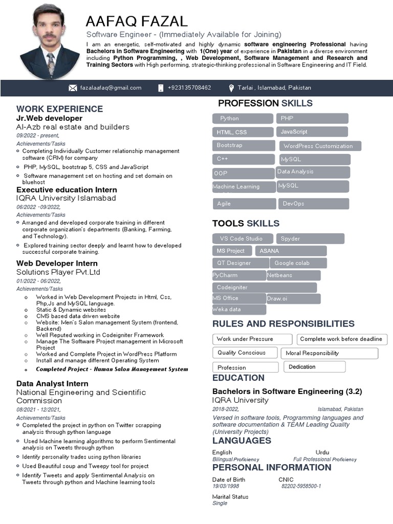 Aafaq Fazal CV | PDF | World Wide Web | Internet & Web